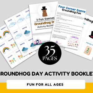 3 Groundhog Day Party Games | Groundhog Day Bingo | Four Corner Game ...