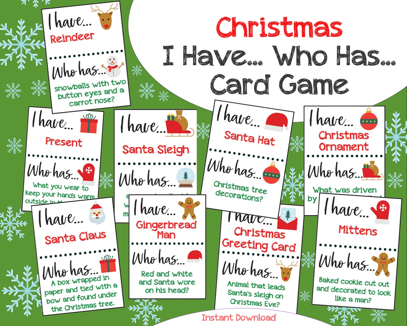 I Have Who Has Christmas Card Game | Christmas Kids Games | Christmas ...