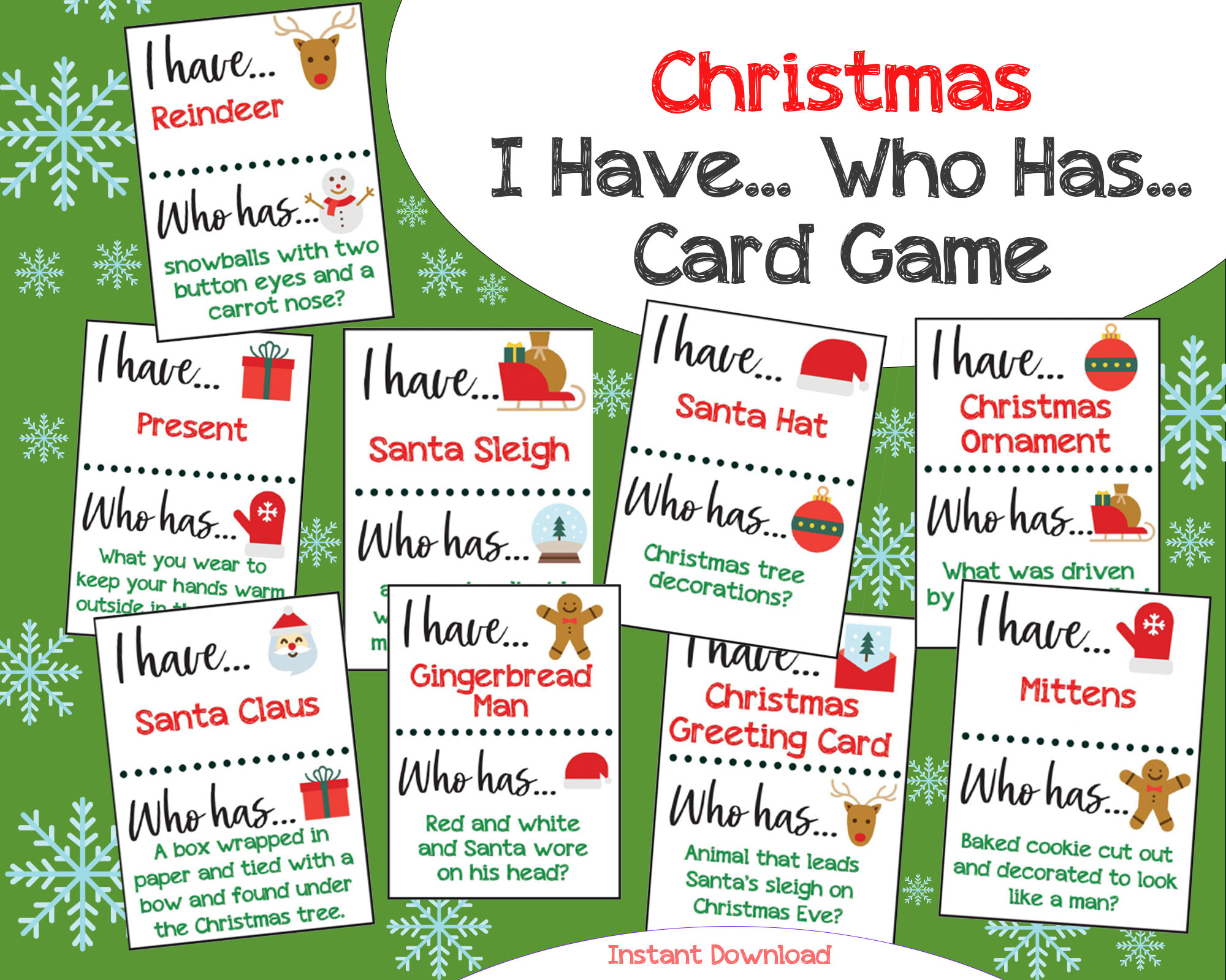 I Have Who Has Christmas Card Game | Christmas Kids Games | Christmas ...