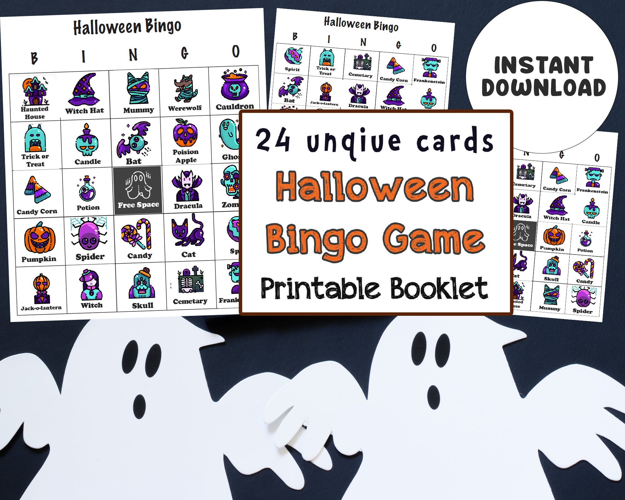 Halloween Bingo Game | Printable Halloween Bingo | 24 Different Cards ...