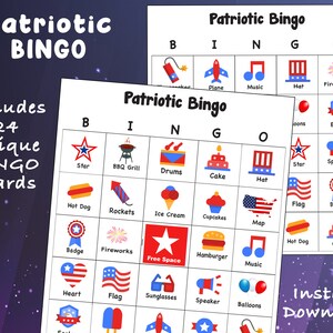 Patriotic Bingo Game | July 4th Printable | Labor Day | Independence ...
