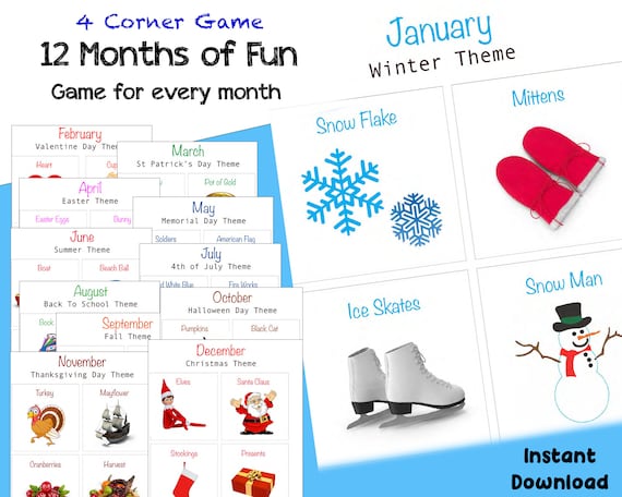 4 Corner Game for Each Month Holiday Party Game Kid | Etsy