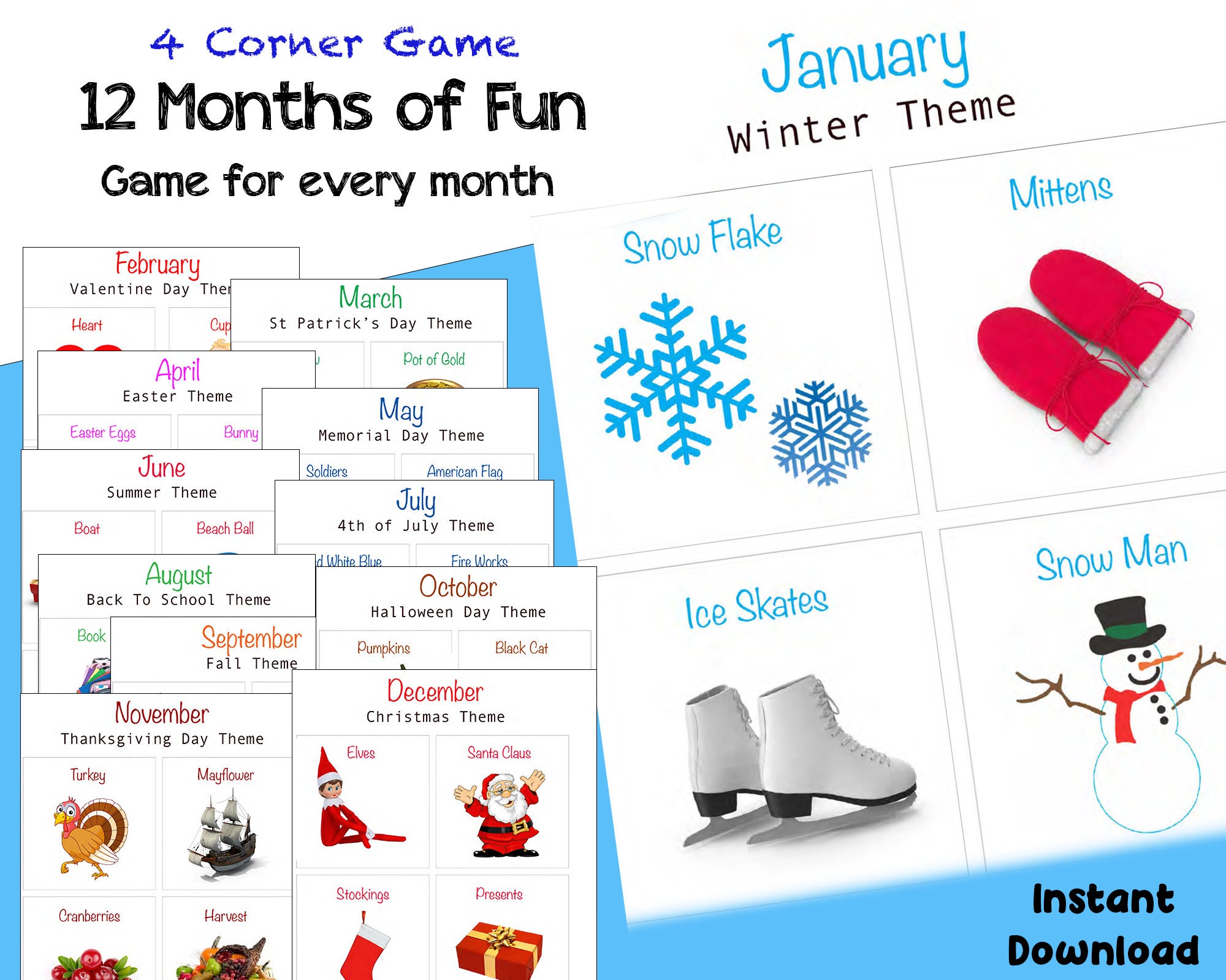 4 Corner Game for Each Month | Holiday Party Game | Kid Holiday Party ...