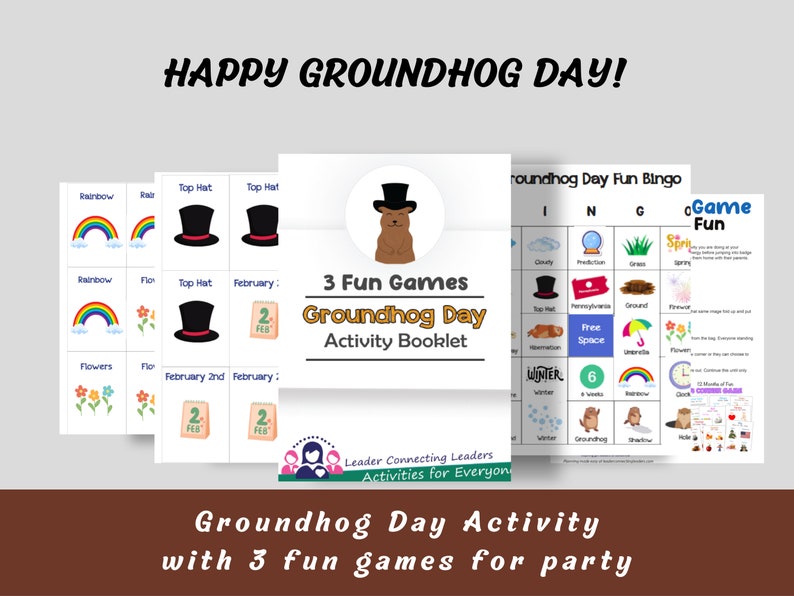 3 Groundhog Day Party Games | Groundhog Day Bingo | Four Corner Game ...