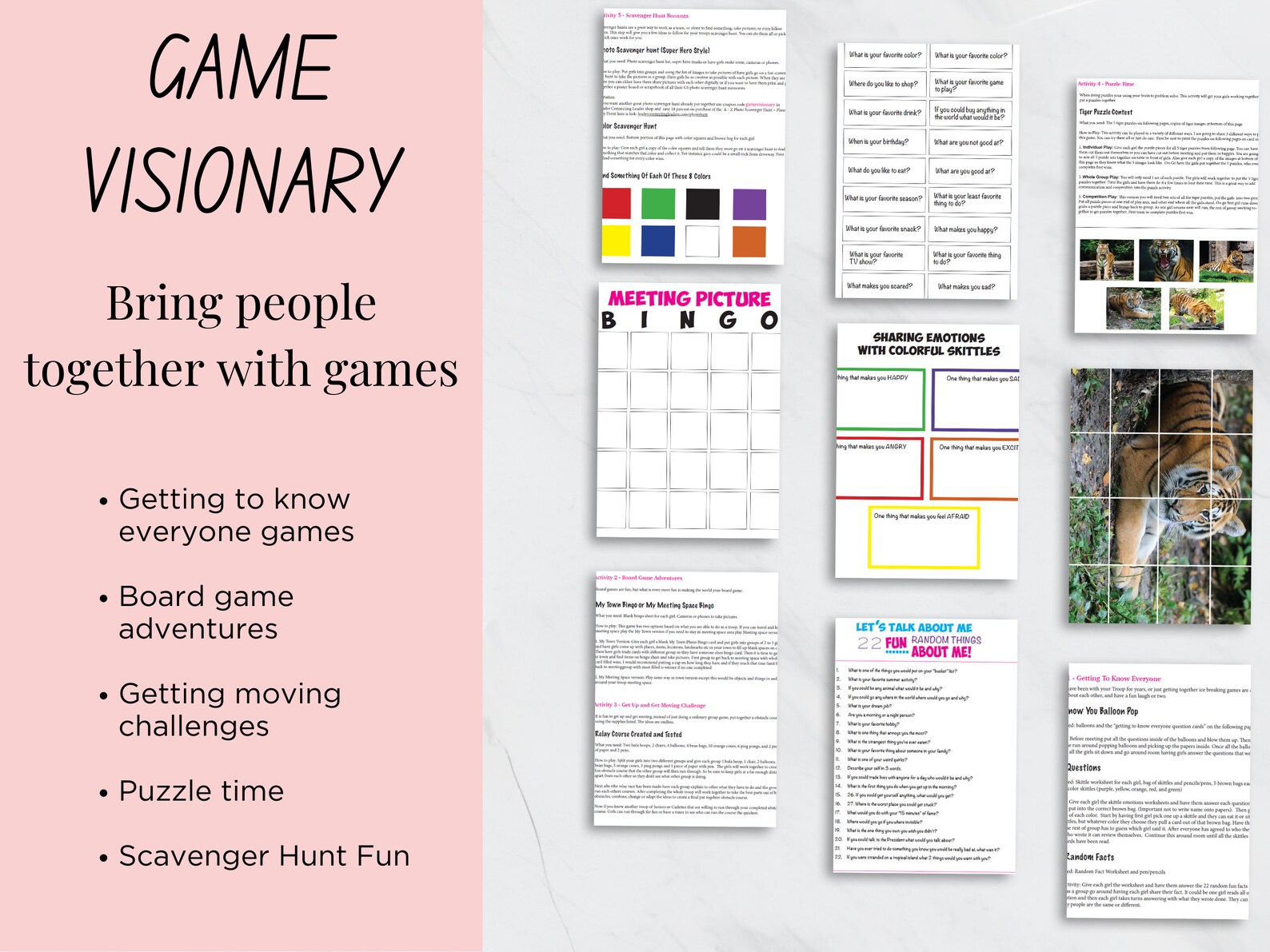Game Activity Booklet, Scavenger Hunt; Ice Breakers, Bingo, Obstacle ...