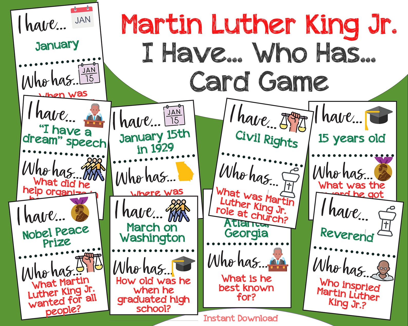 I Have Who Has Martin Luther King Jr Card Game | Printable Game ...
