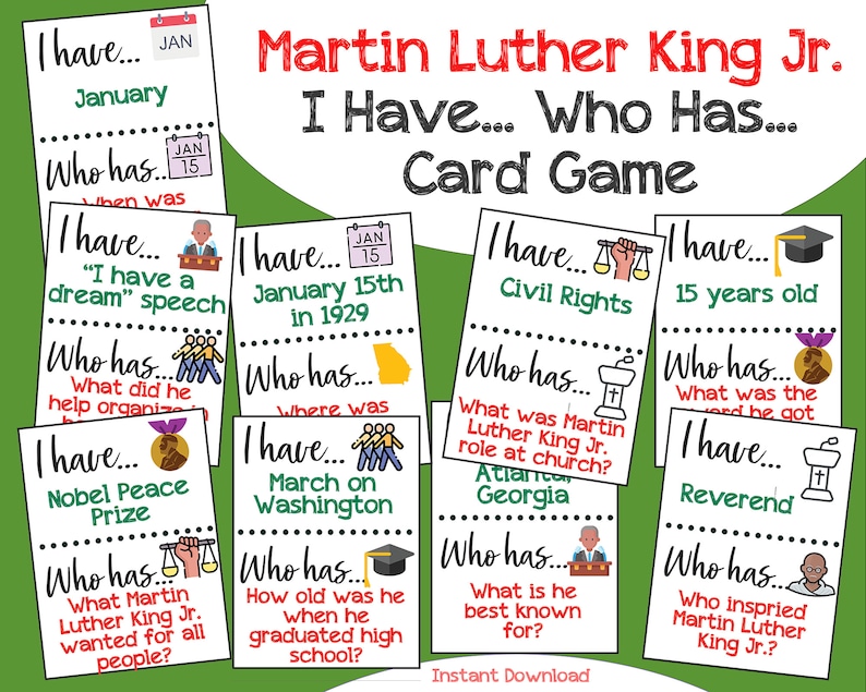 I Have Who Has Martin Luther King Jr Card Game | Printable Game ...