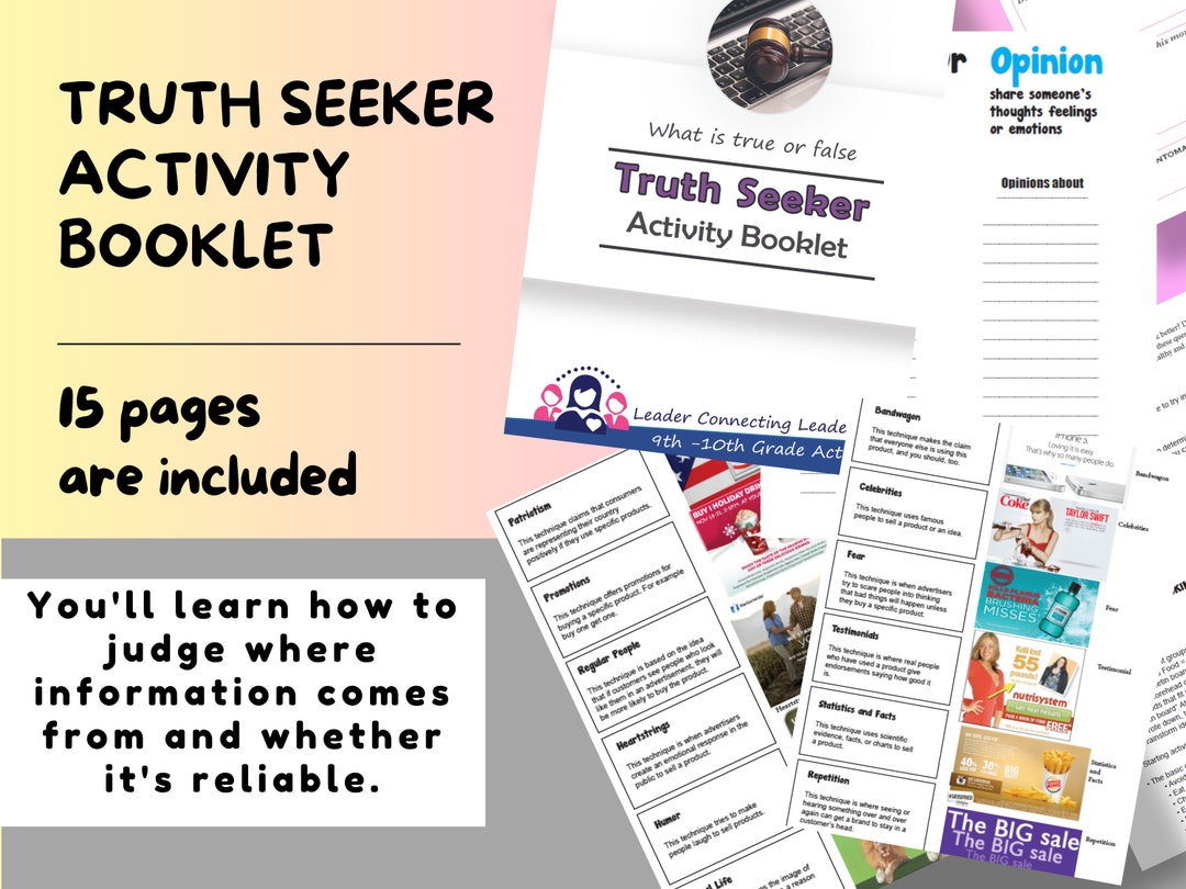 Truth Seeker Activity Booklet, 9th and 10th Grade, Printable for Kids ...