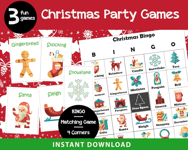 3 Christmas Party Games | Christmas Bingo | Four Corner Game ...
