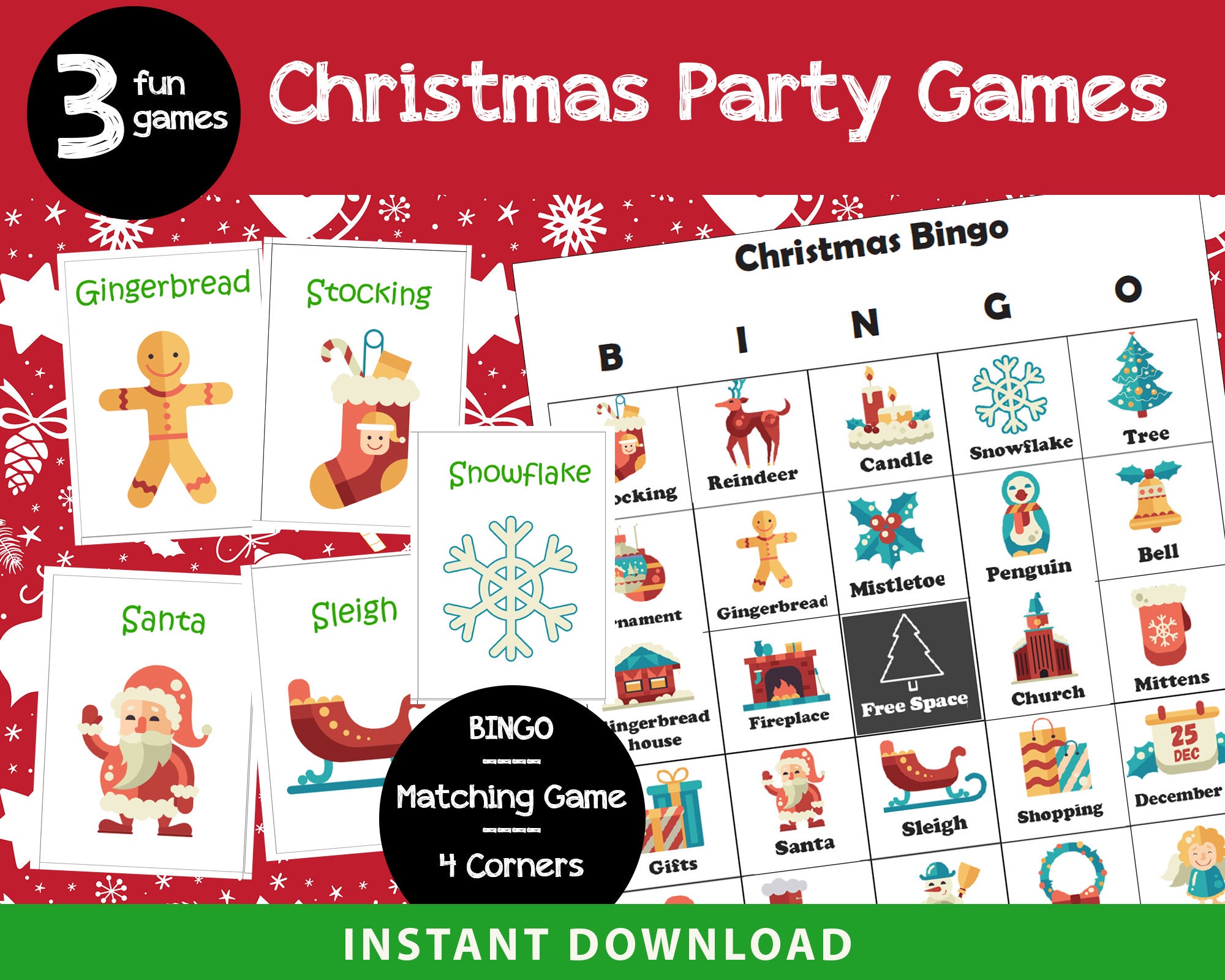 3 Christmas Party Games | Christmas Bingo | Four Corner Game ...