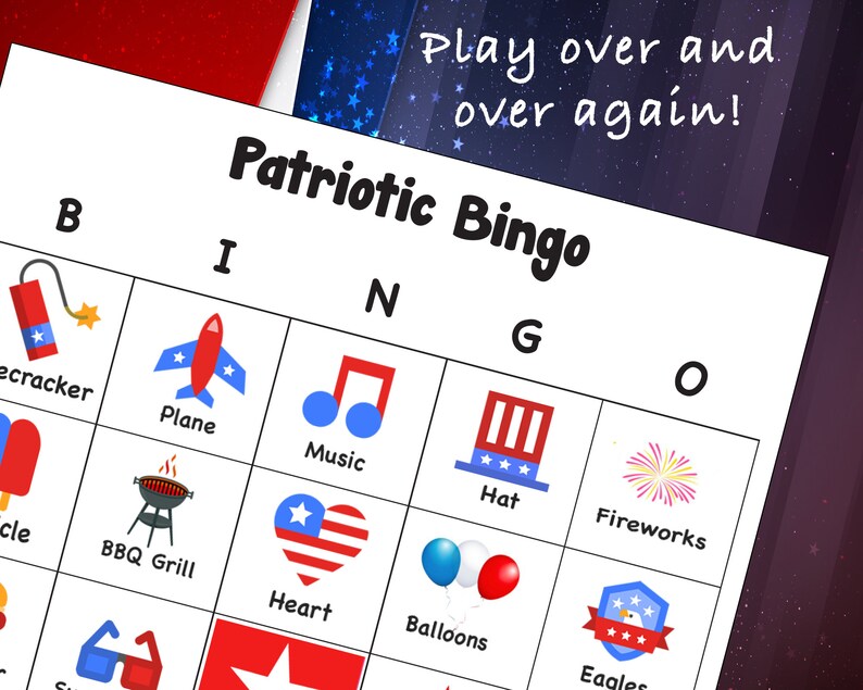 Patriotic Bingo Game | July 4th Printable | Labor Day | Independence ...