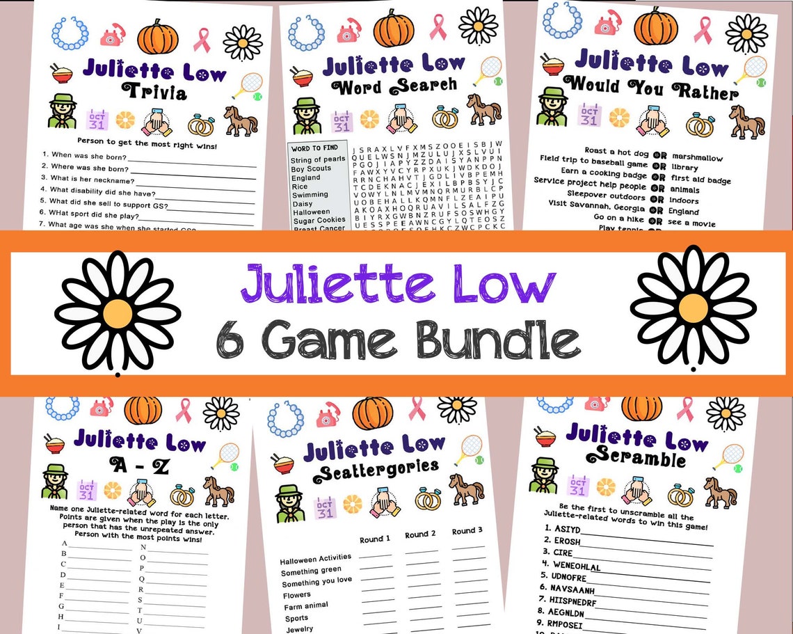 6 Game Bundle About Juliette Low | Perfect for Juliette Low Birthday ...