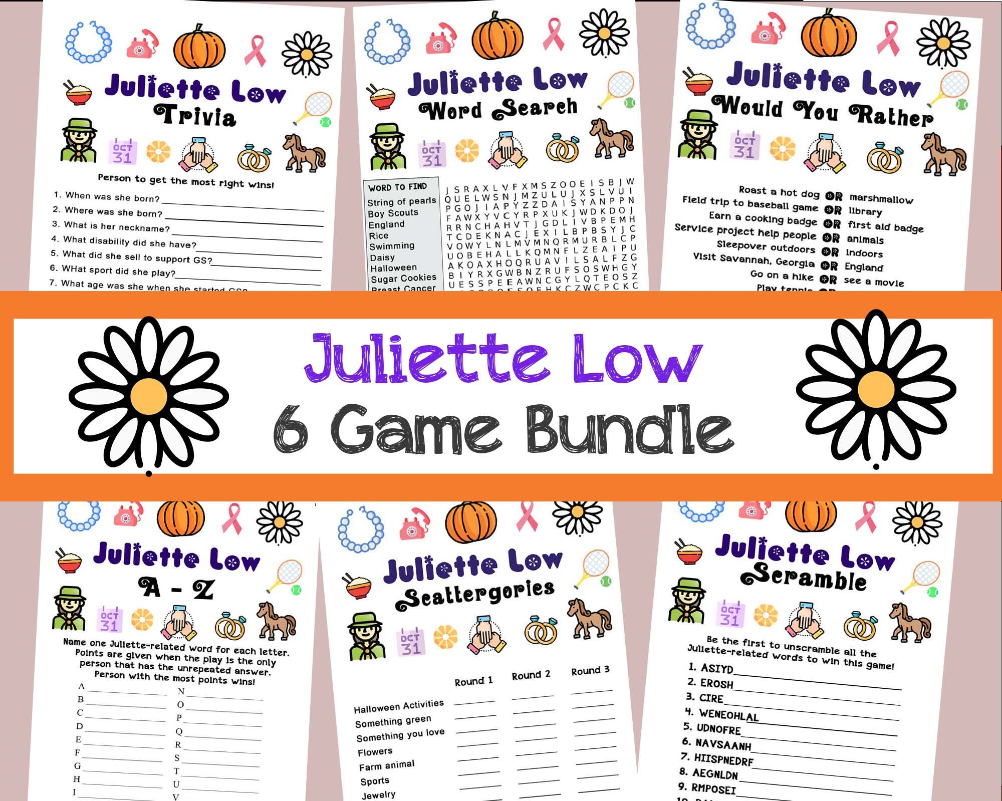 6 Game Bundle About Juliette Low | Perfect for Juliette Low Birthday ...