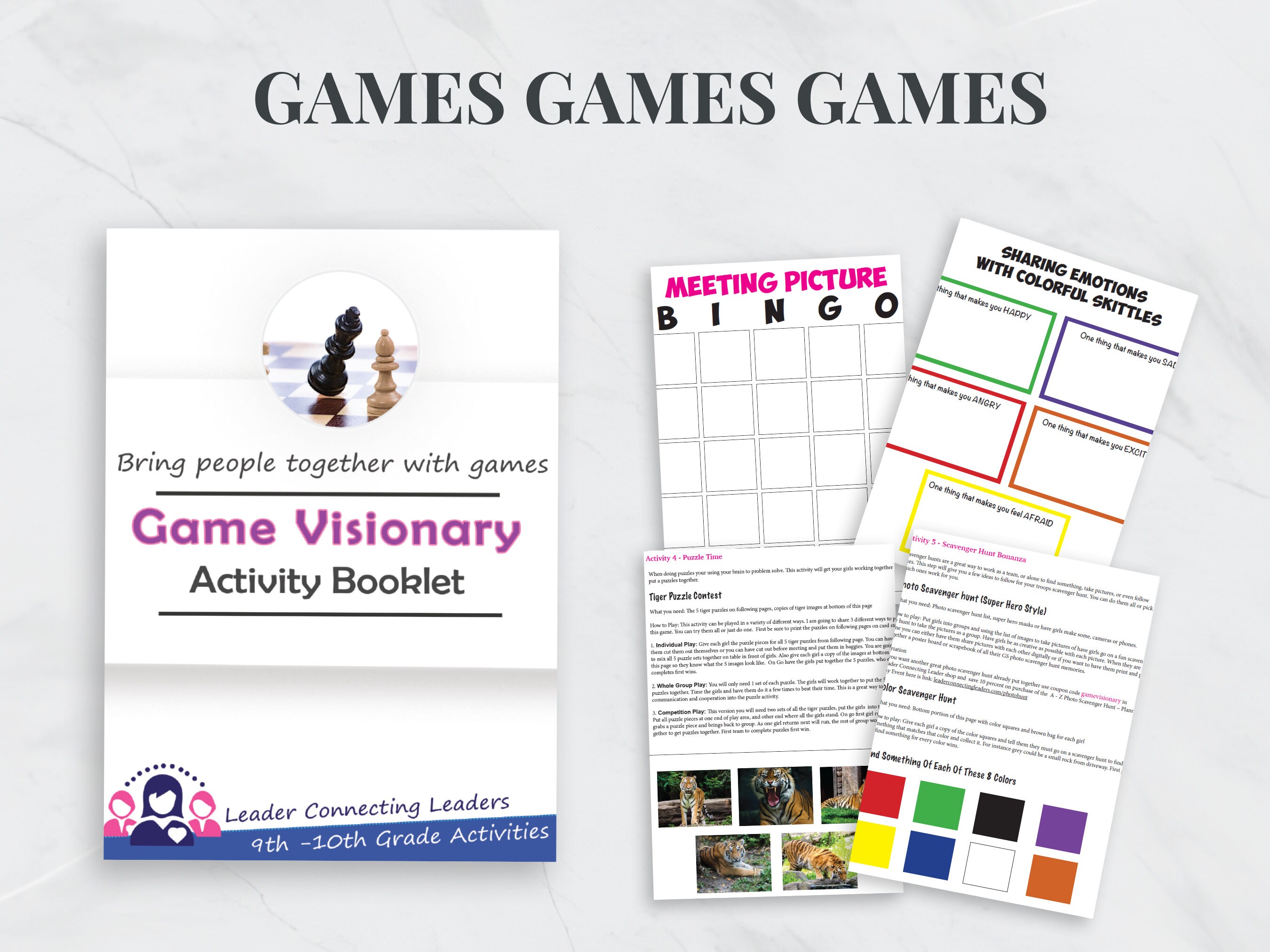 Game Activity Booklet, Scavenger Hunt; Ice Breakers, Bingo, Obstacle ...