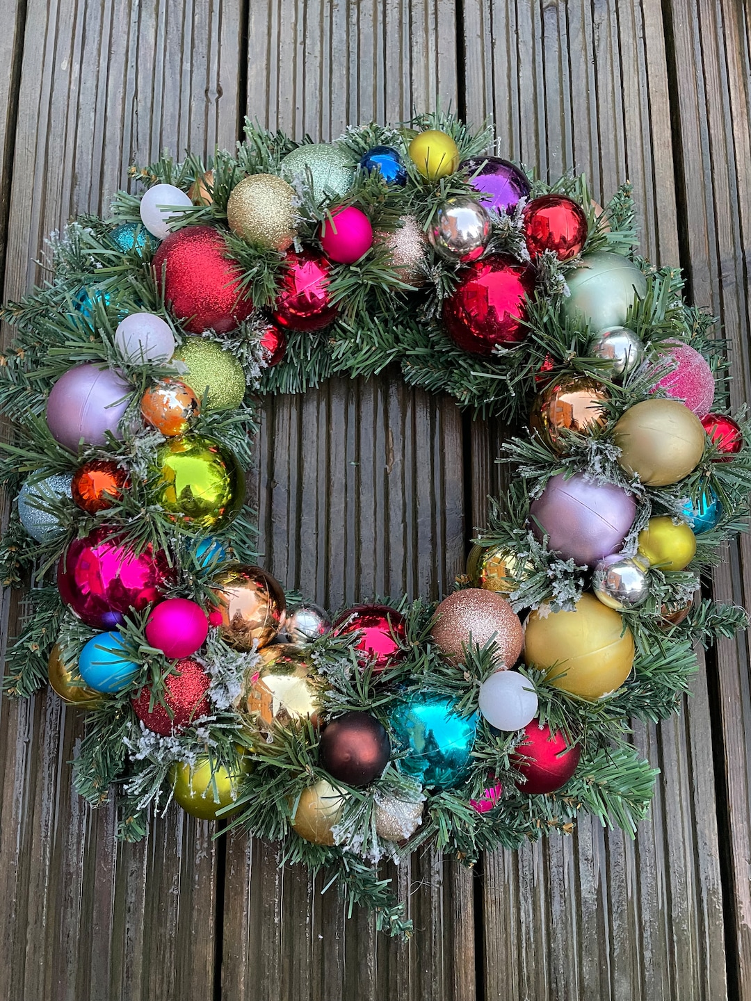 Multicolored Rainbow Bauble Wreath,christmas Wreath, Festive Door ...
