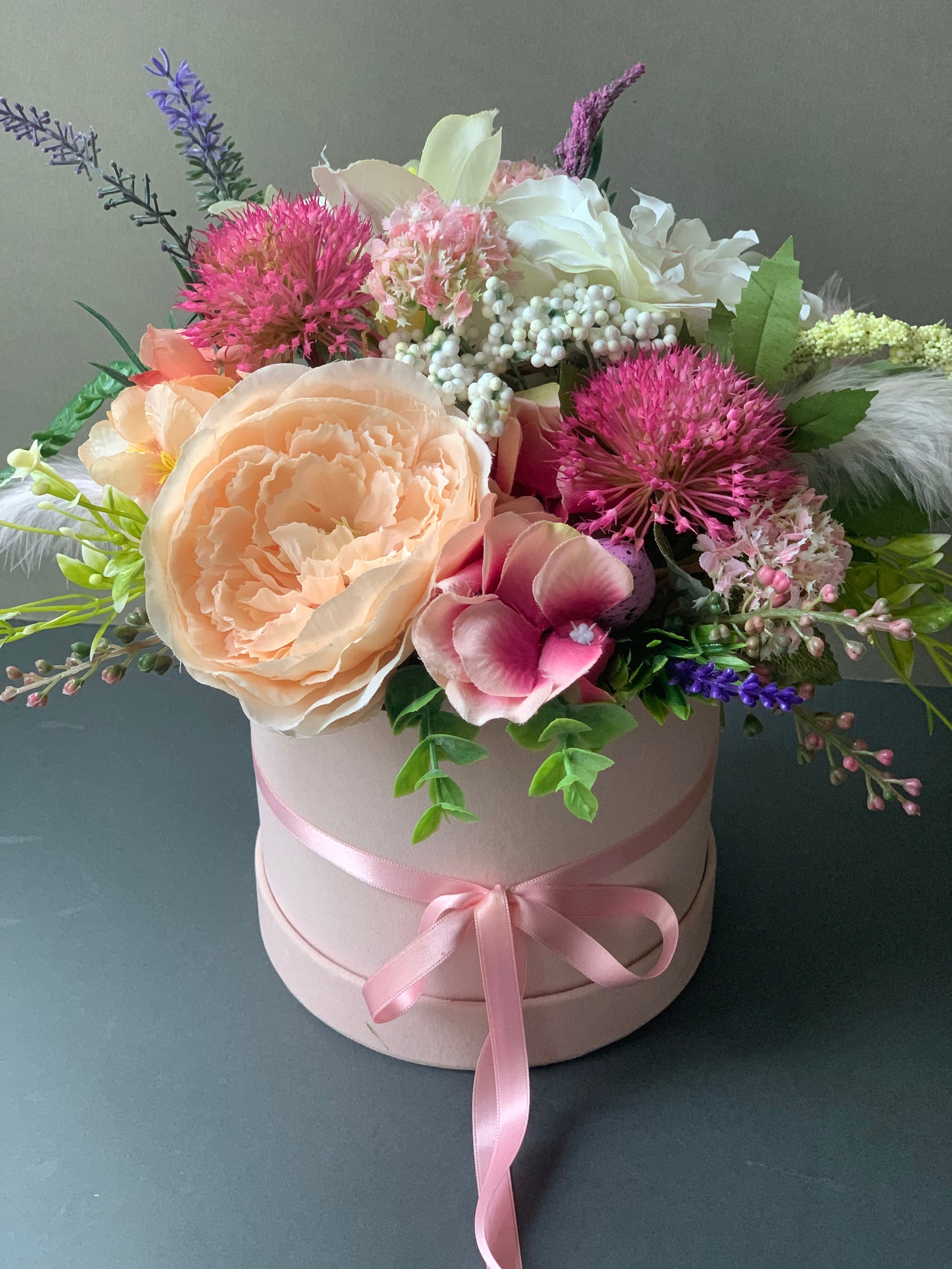 Flower velvet hat box/ Flower box/ Flower arrangement/ | Etsy