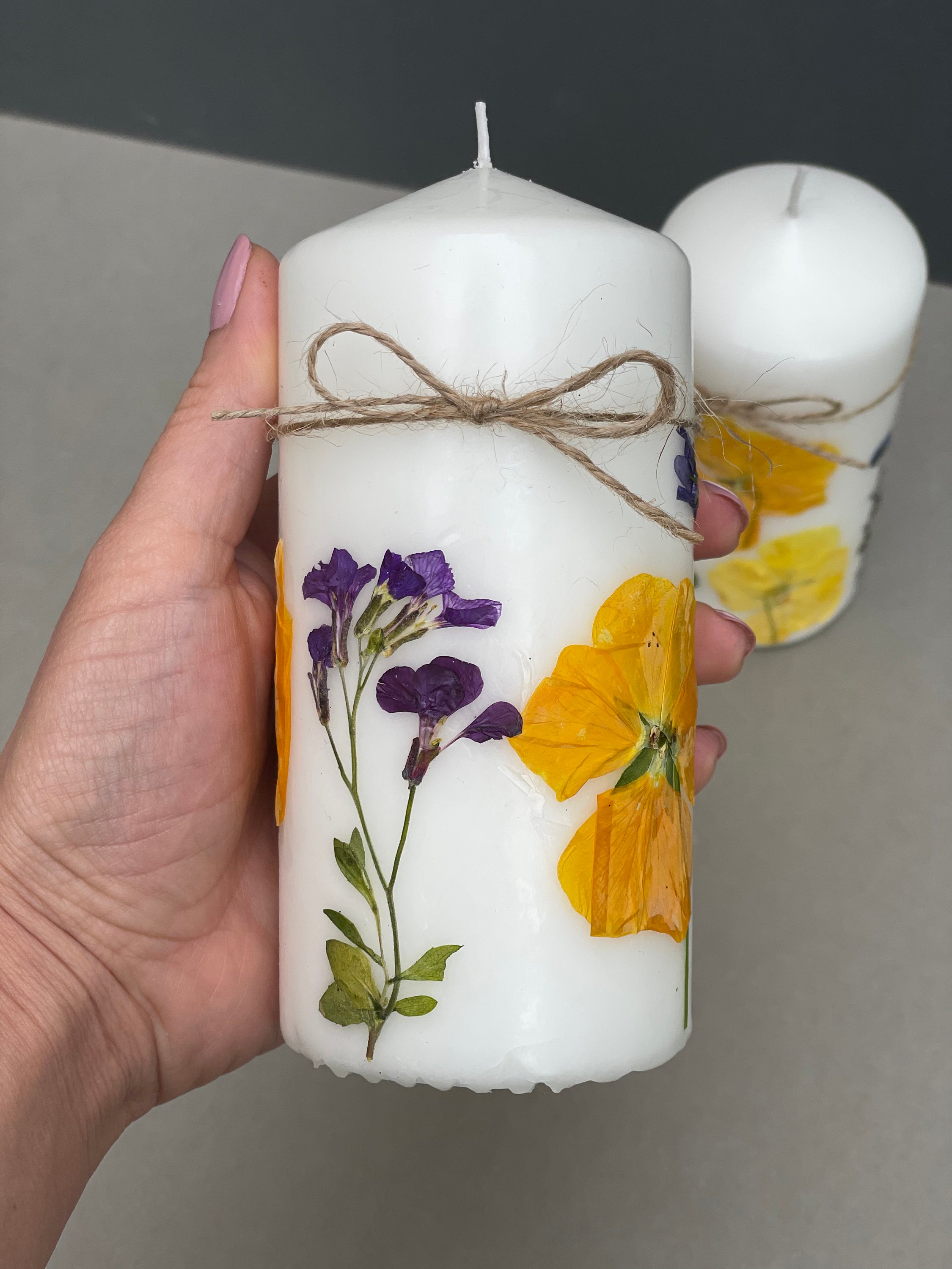 Pressed Flower Candle Flower candle Wedding decorMom | Etsy