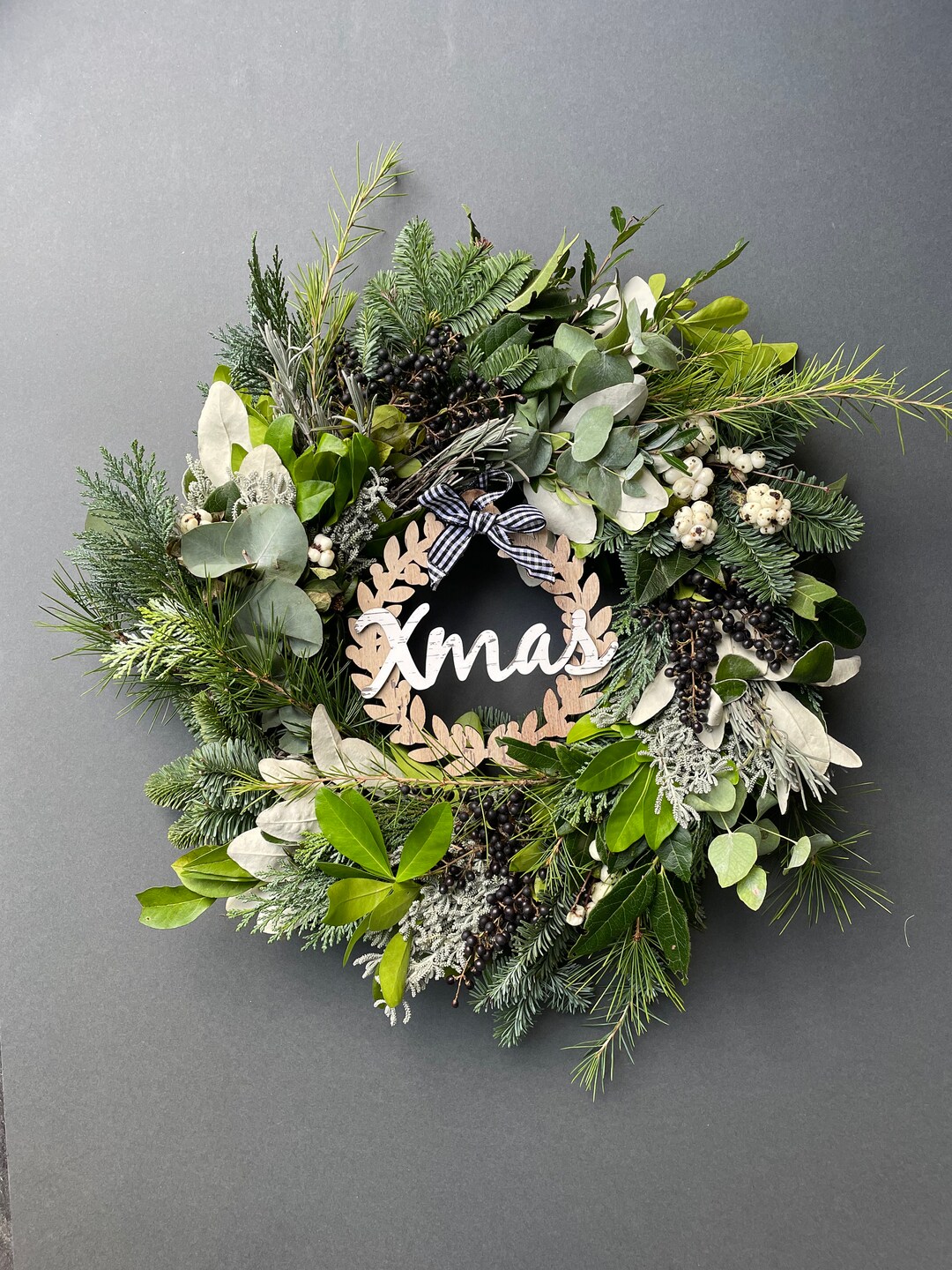 Handmade Christmas Wreath, Fresh Evergreen Branches and Natural Wood ...