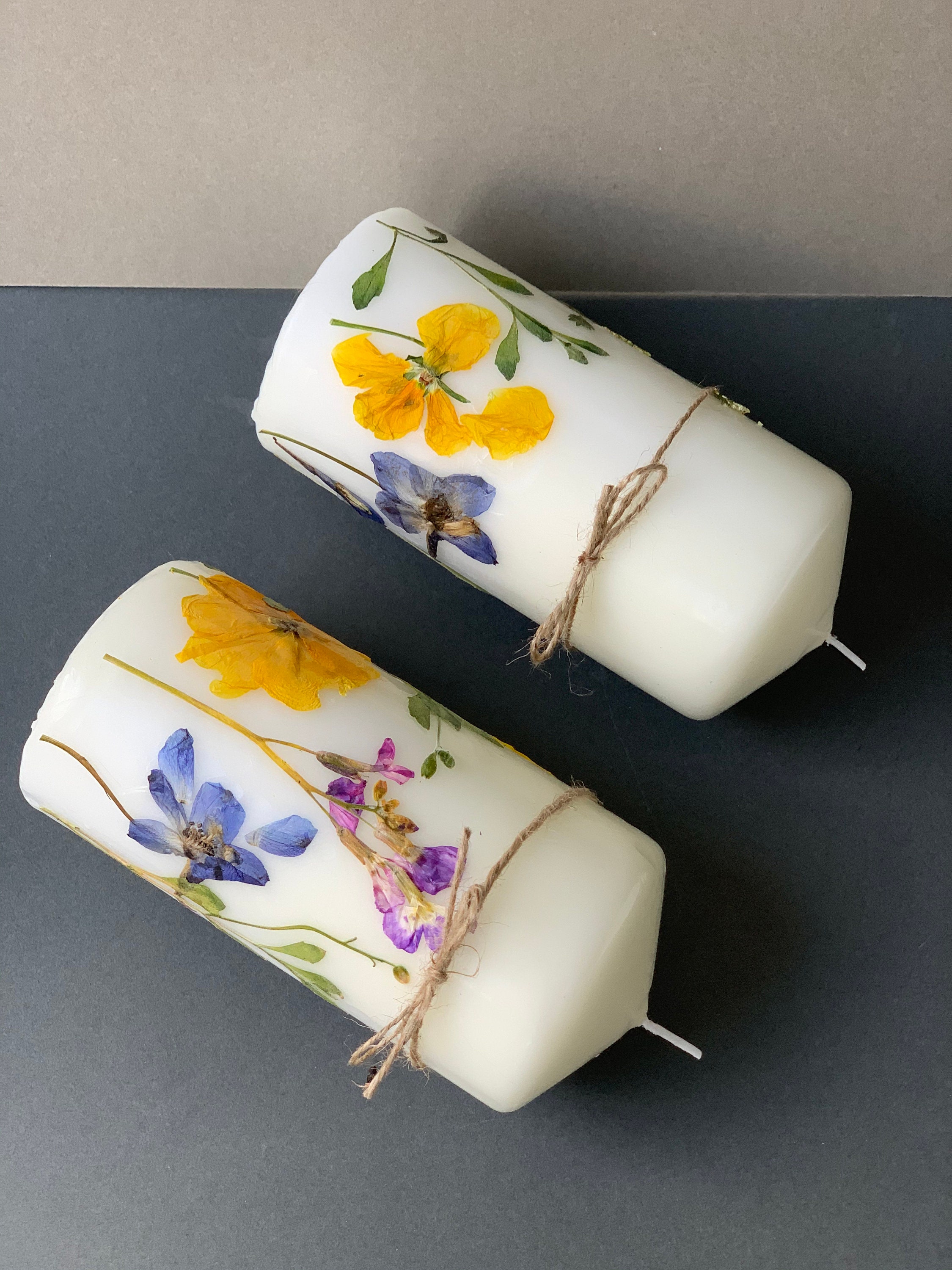 Pressed Flower Candle Flower candle Wedding decorMom | Etsy