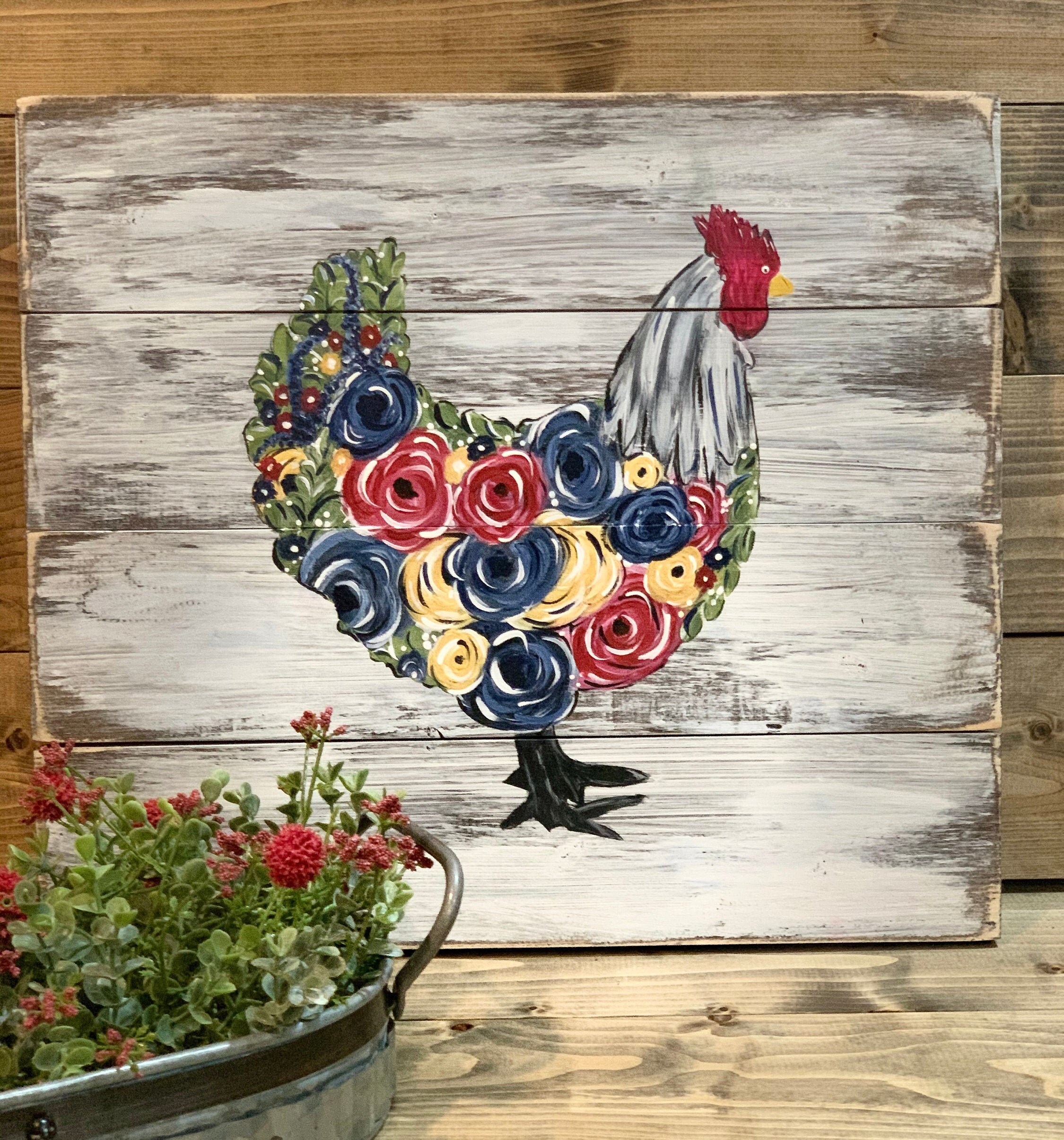 Farm House Rooster Sign, Hen Pallet Board Kitchen Decor, Chicken Coop ...