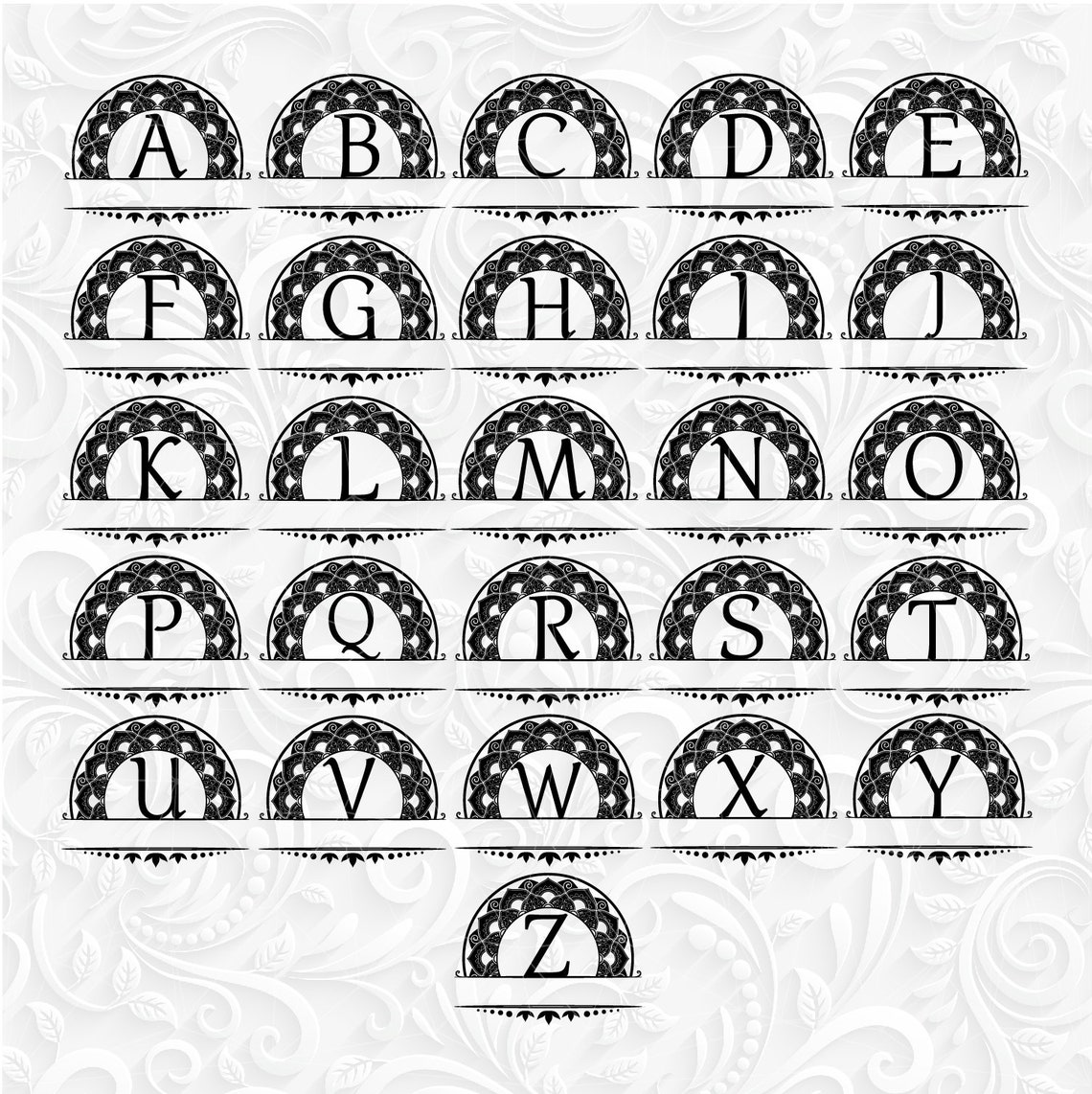 Mandala Split Circle Monogram SVG, Eps, Dxf, PNG. Semicircle Split ...