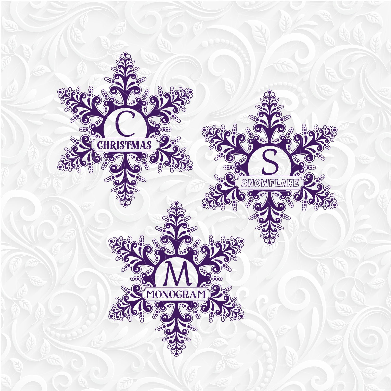 Christmas Snowflake Split Monogram SVG. Christmas Split | Etsy