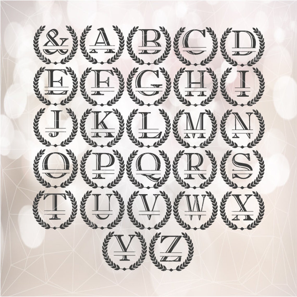 Wreath Split Monogram SVG Digital Monogram Template Laurel - Etsy
