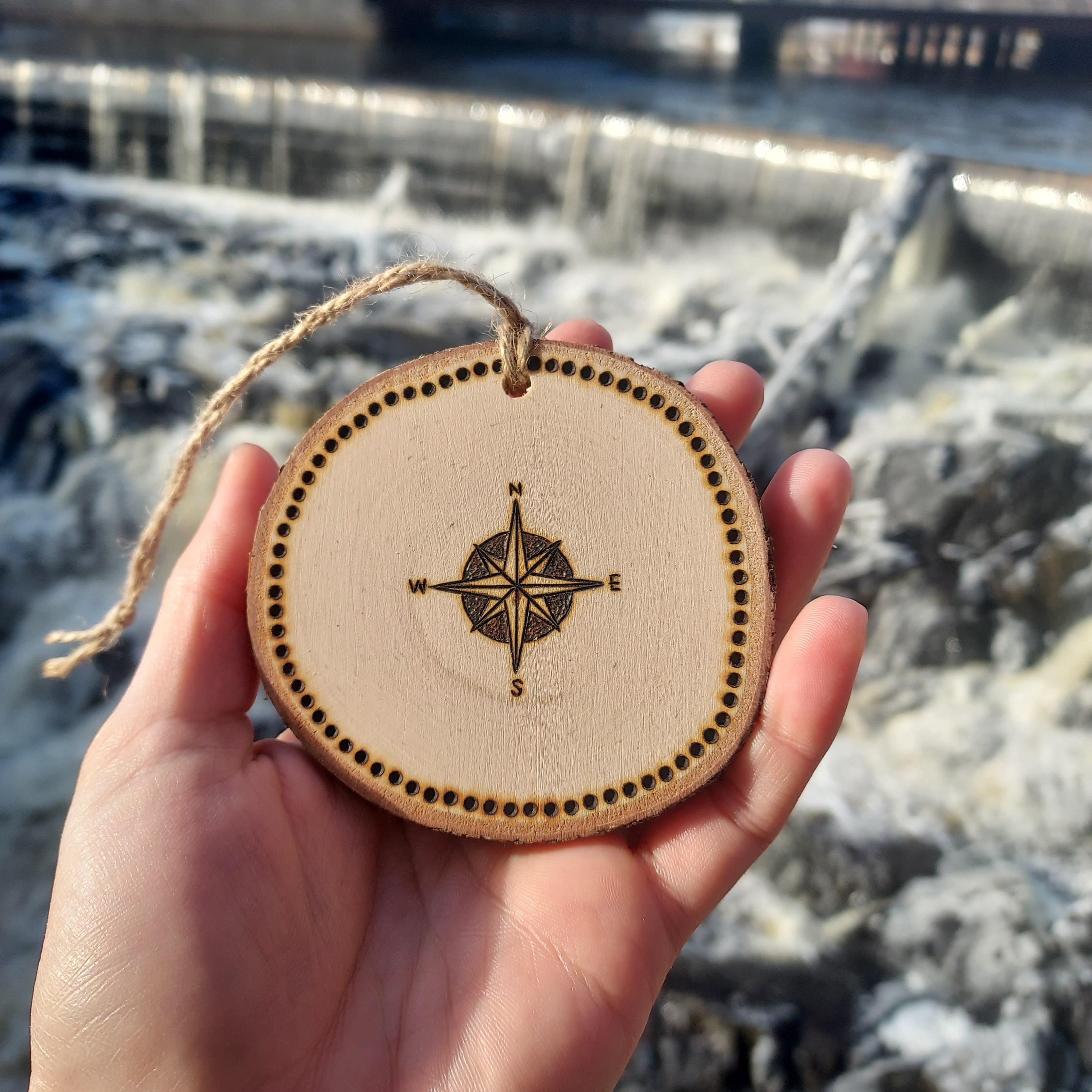 Wood Burned Compass Rose Ornament - Etsy