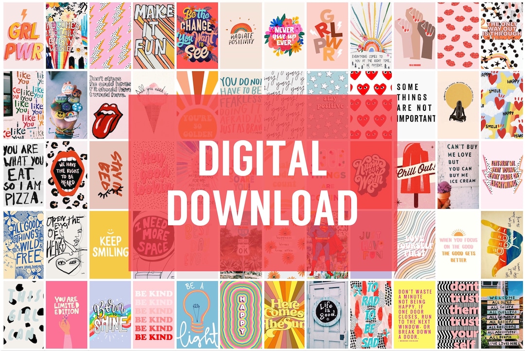 Positive Vibes Collage Kit, Cute Quotes Aesthetic Dorm Room Decor ...