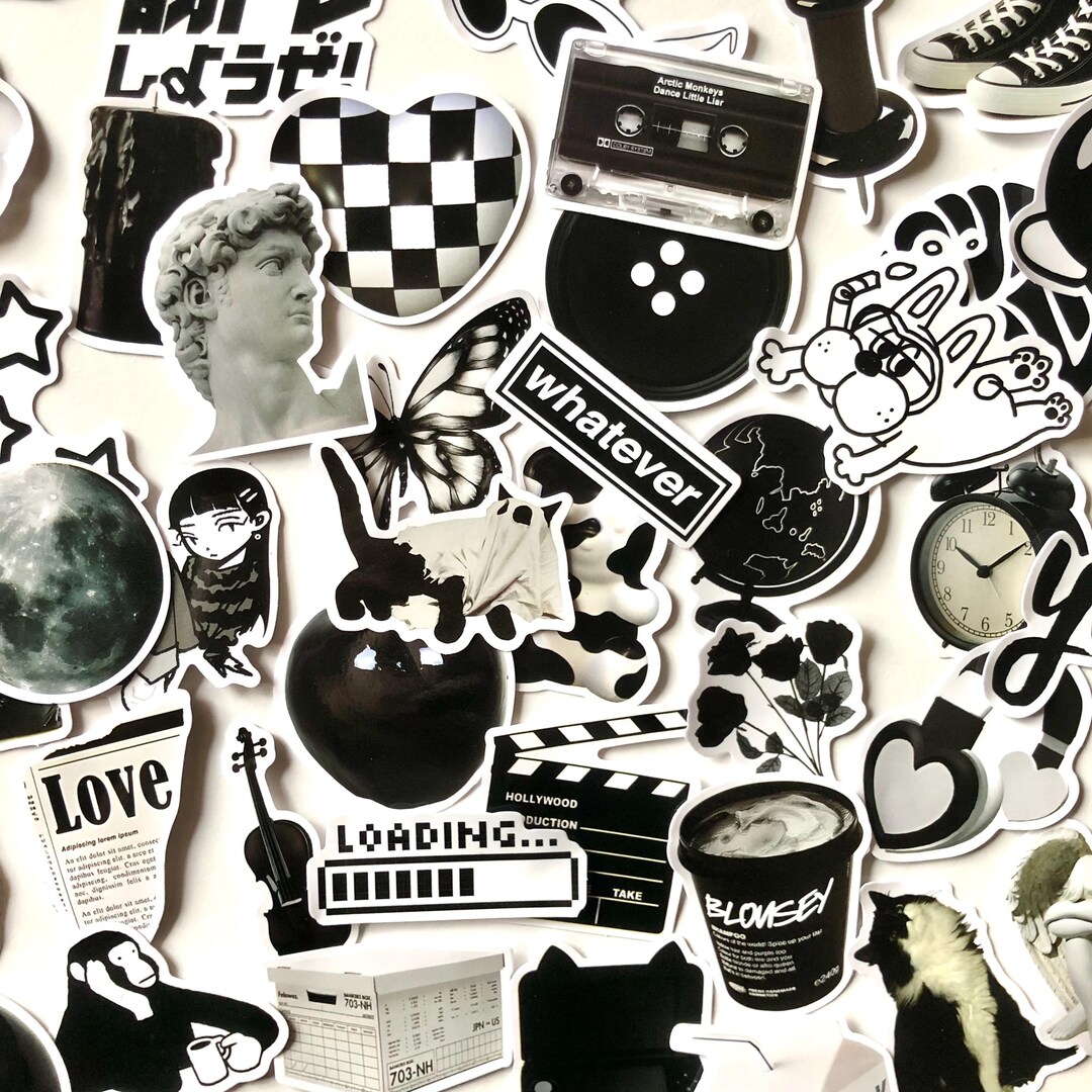 50pcs Black and White Stickers, Downtown Girl Stickers Pack, Cute ...