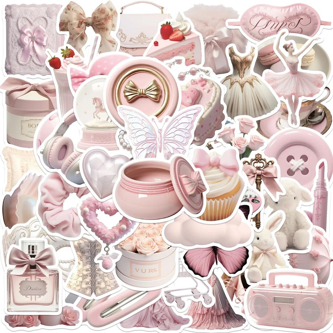 50pcs Coquette Pinterest Aesthetic Stickers Pack, Cute Pink Ballet ...