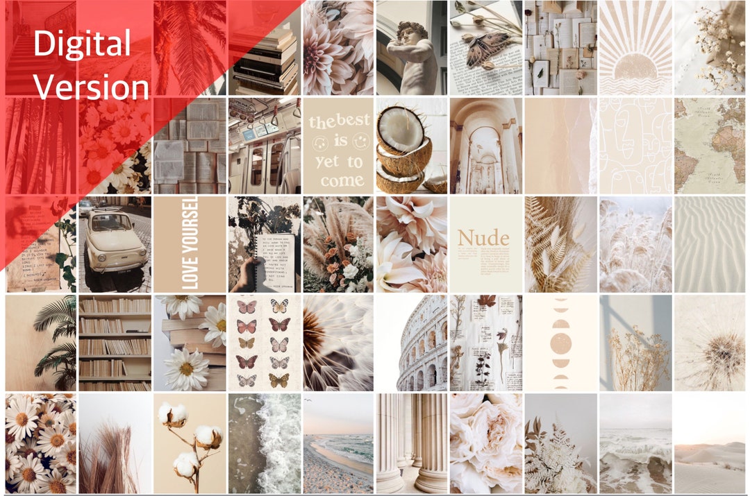 Digital 50pcs Beige Aesthetic Collage Kit Room Decor Instant - Etsy