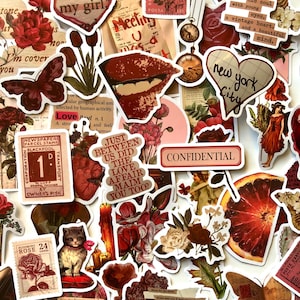 Red Pinterest Stickers, Coquette Sticker Pack, Downtown Girl Aesthetic ...