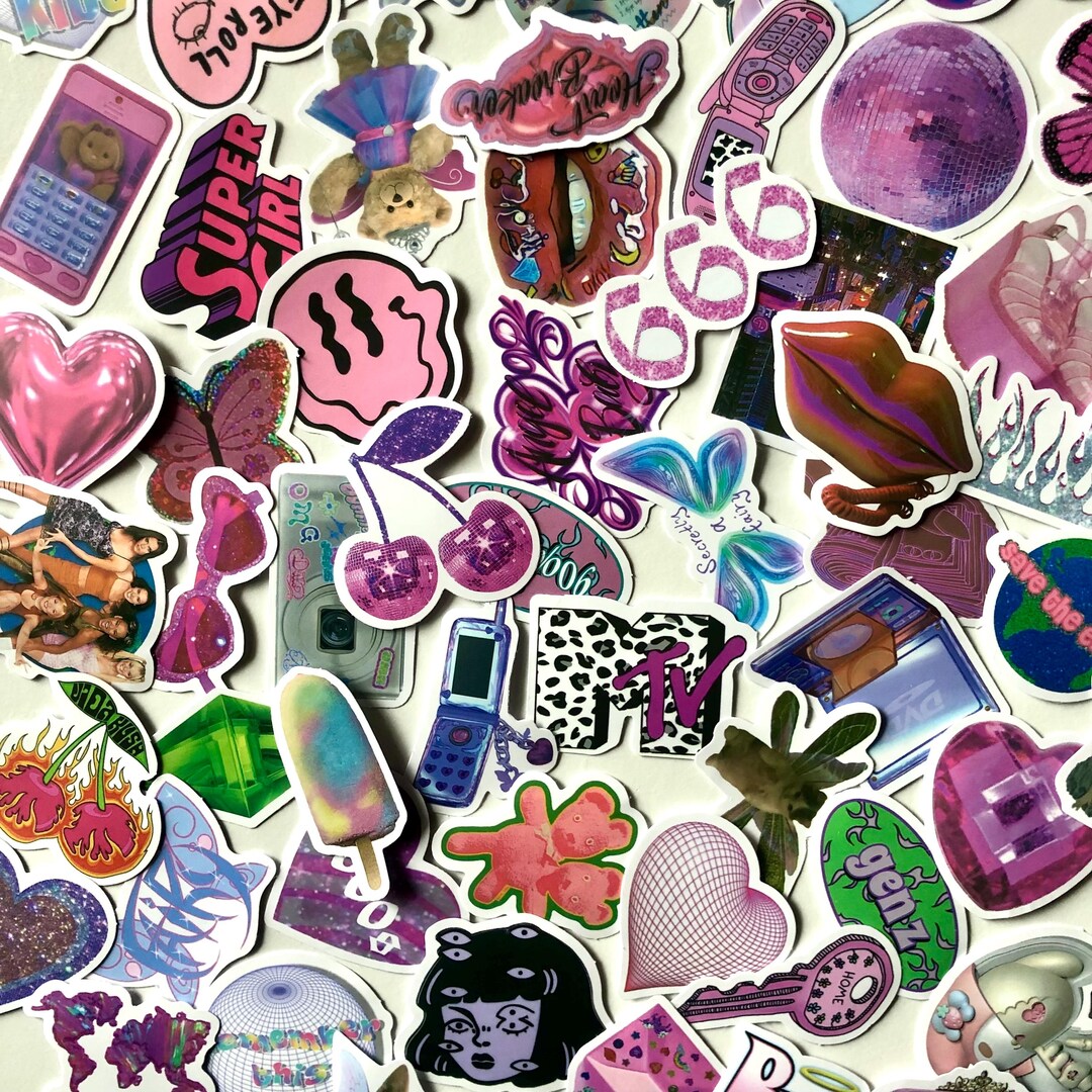 Pink Y2K Stickers, 90s Retro Kawaii Stickers, 55PCS Cute Aesthetic ...