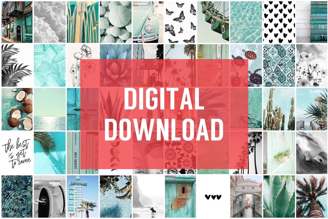 Teal Collage Kit Turquoise Aqua Aesthetic Room Decor - Etsy
