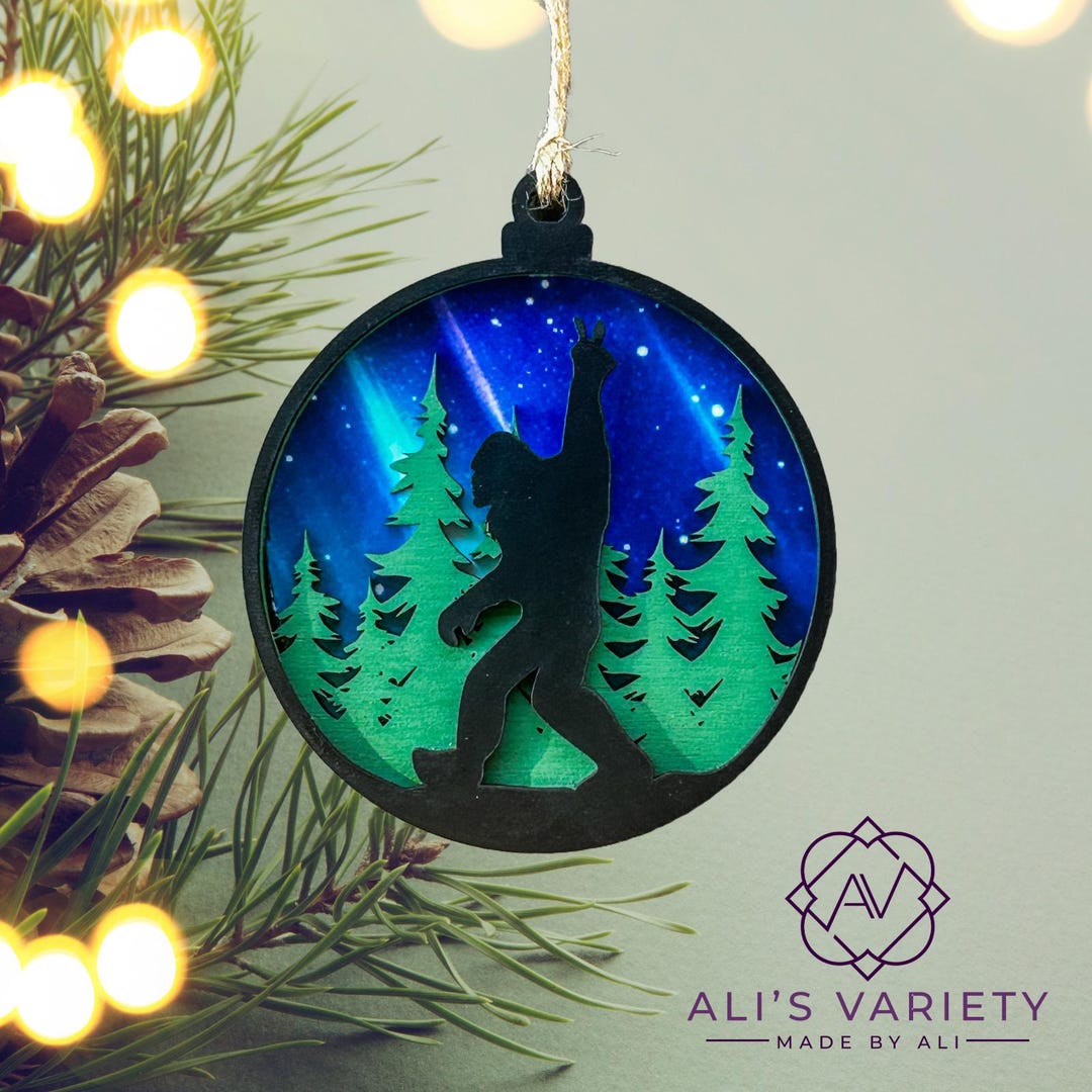 Sasquatch Ornament: Northern Lights, Bigfoot Christmas Decor - Etsy