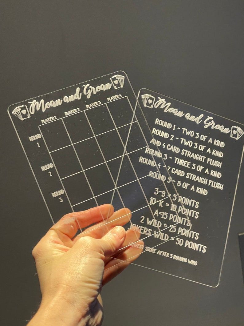 Acrylic Dice Game Score Card, or Card Game Score Card, Family Game ...