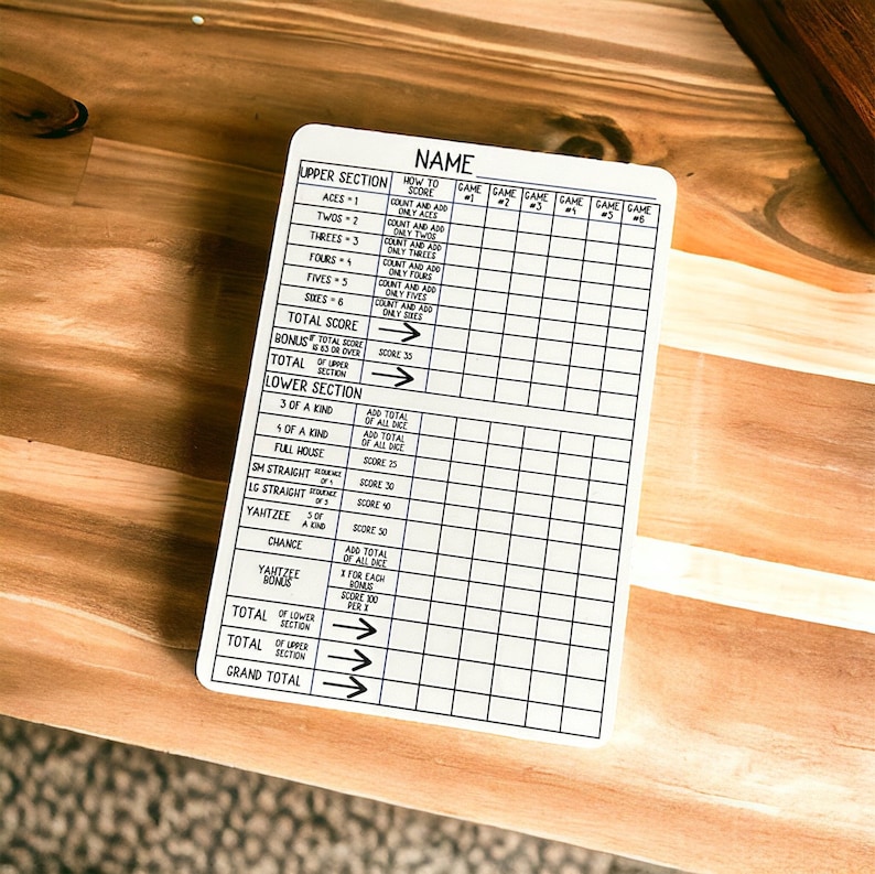 Dry Erase Scorecard for Dice Game, White or Clear Acrylic ...