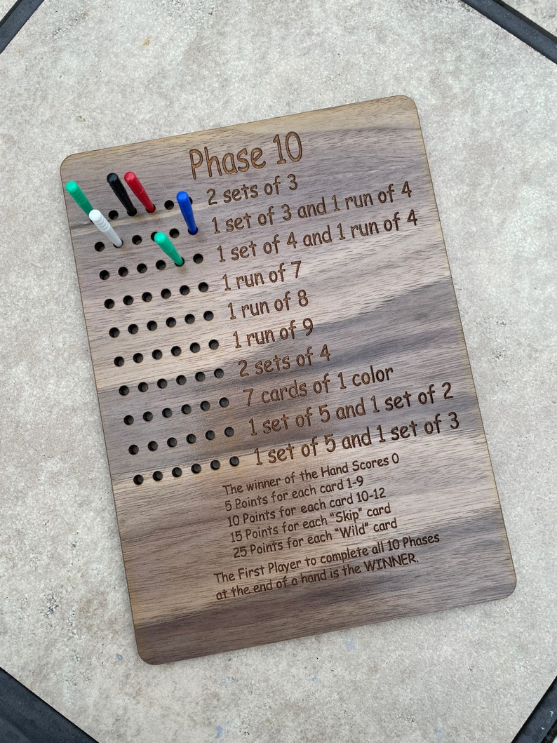 Phase 10 Game Board 6 Player Custom Made FREE - Etsy Canada