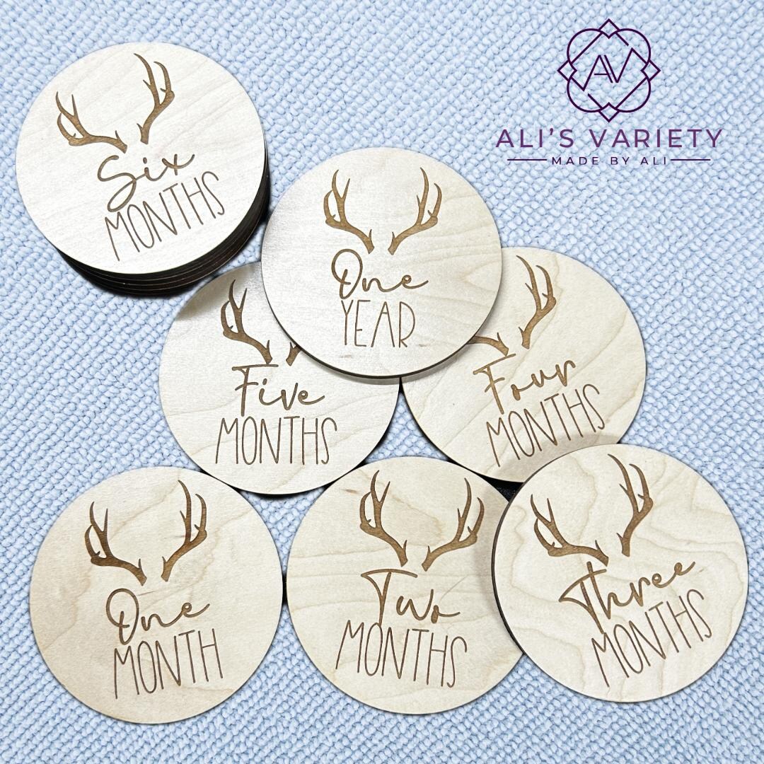 Baby Monthly Milestone Markers, Photo Props, Antlers, 1 Month to 1 Year ...