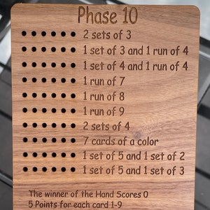 Phase 10 Game Board 6 Player Custom Made FREE - Etsy
