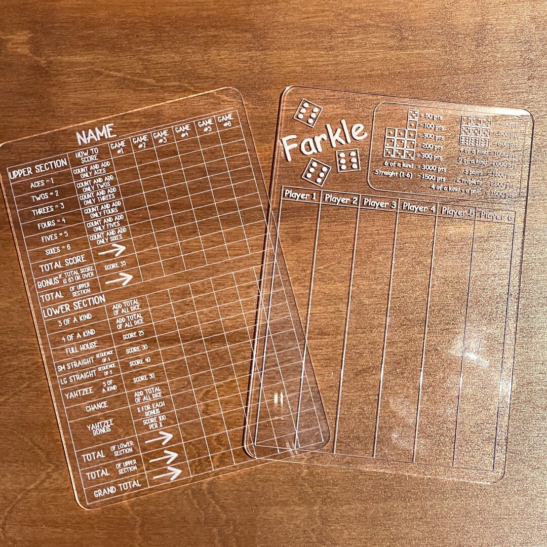 Acrylic Dice Game Score Card, or Card Game Score Card, Family Game ...