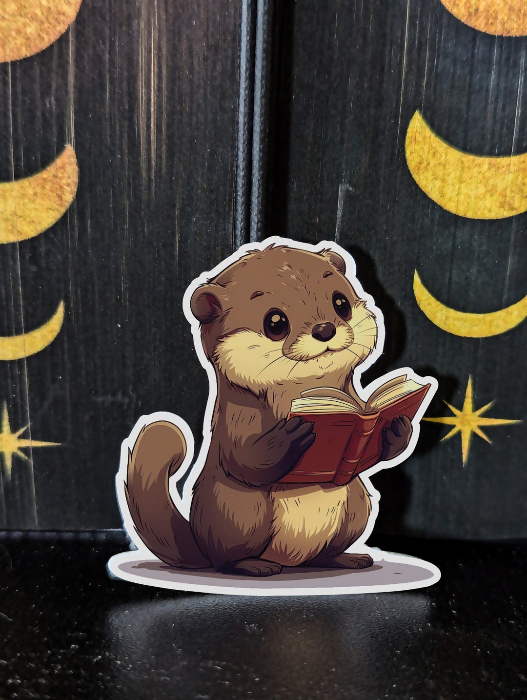 Cute Reading Otter Vinyl Sticker - Book Lover Sticker, Animal Lover ...