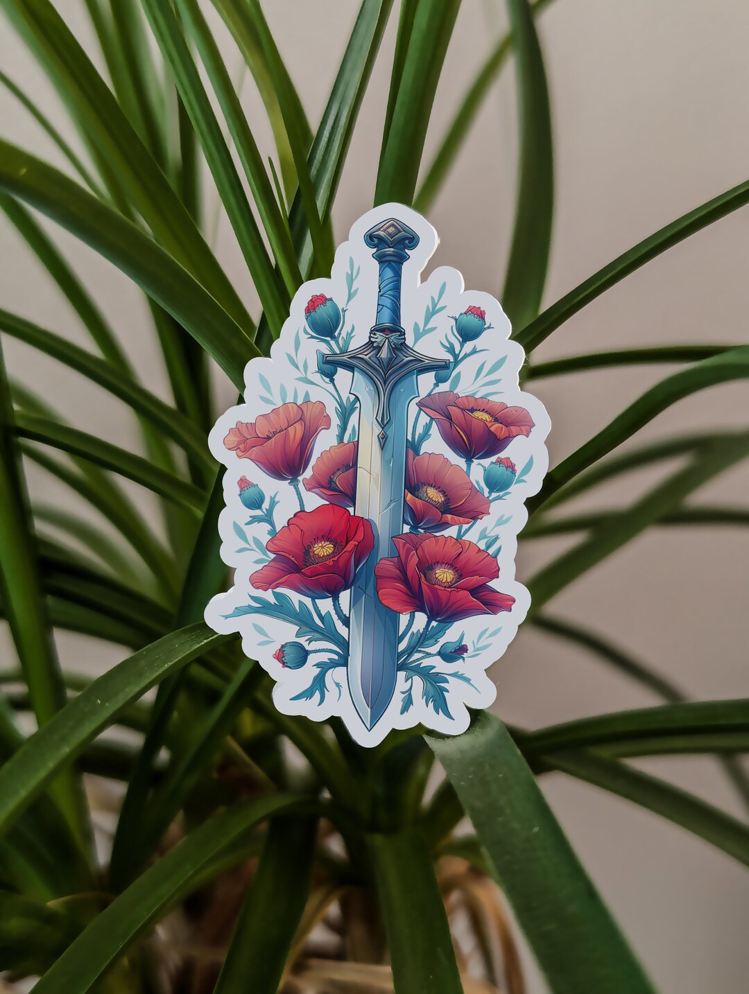 Sword and Poppies Vinyl Sticker - Medieval Fantasy Sticker, Dagger ...
