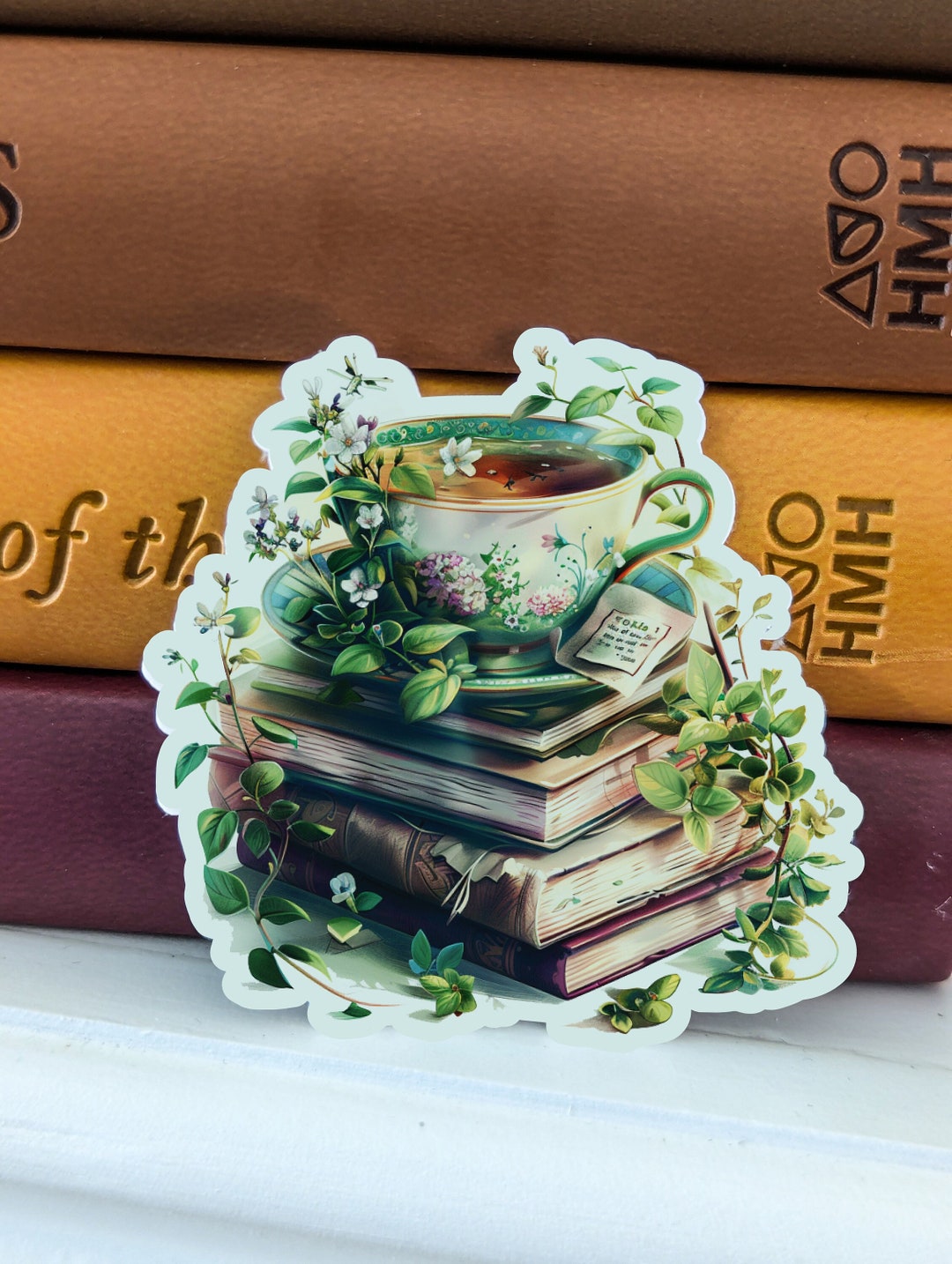 Book, Plants and Tea Vinyl Sticker - Book Lover Sticker, Plant Lover ...