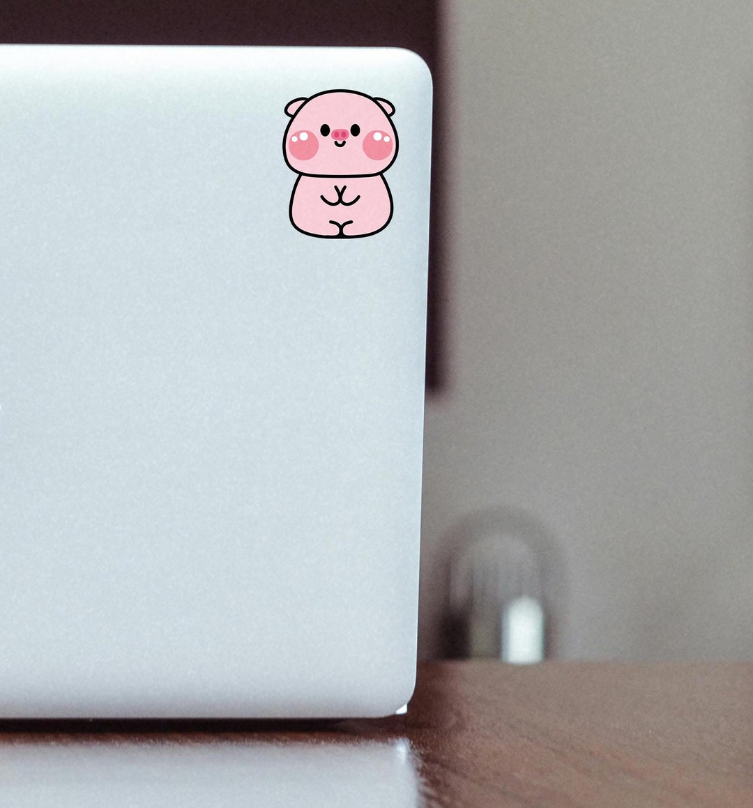 Happy Pig Vinyl Sticker - Cute Sticker, Animal Sticker. Water Resistant ...