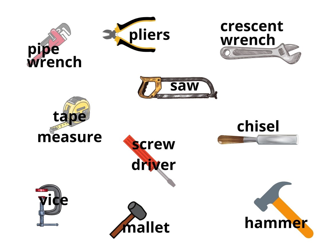 Hand Tools Theme Pictures and Words Learn to read printables | Etsy