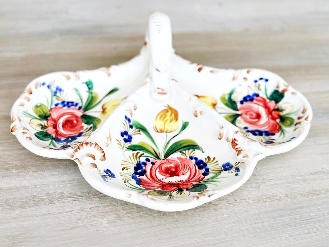 Hand-painted Italian Nove Rose Divided Serving Dish Platter Bowl Rose ...
