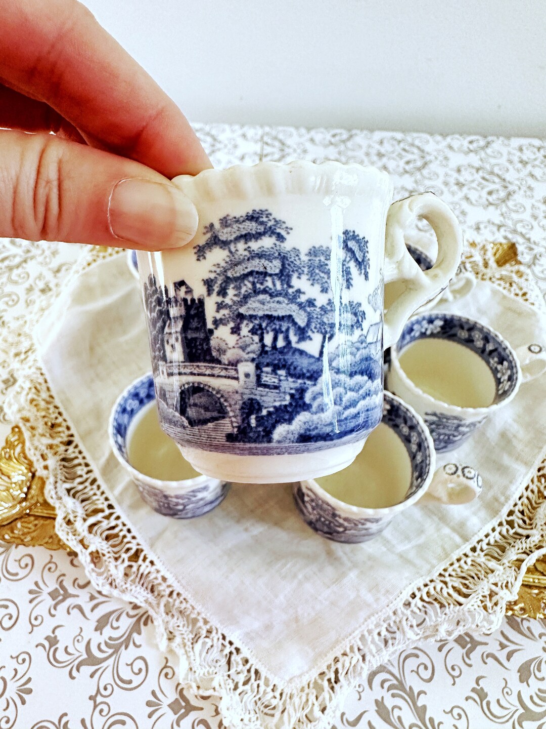 Set of 6 Spode Blue Tower Demitasse Teacups Copeland Made in England ...