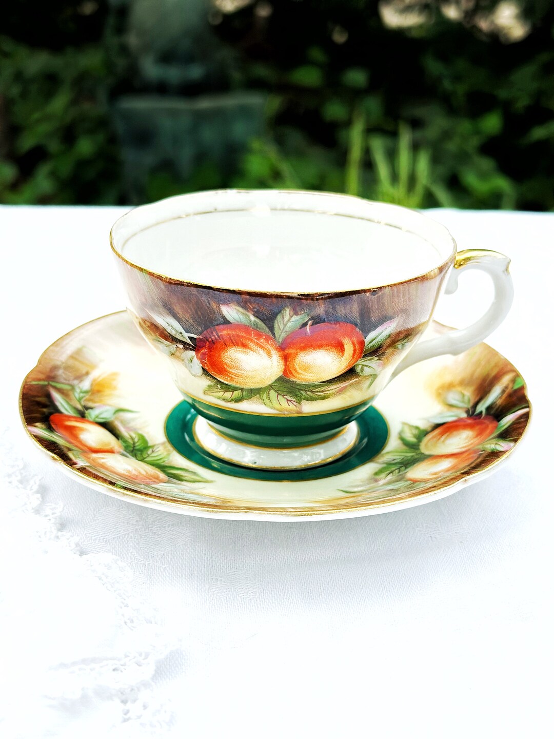 Lefton China peach Orchard Teacup & Saucer Vintage Tea Cup Tea Set Hand ...